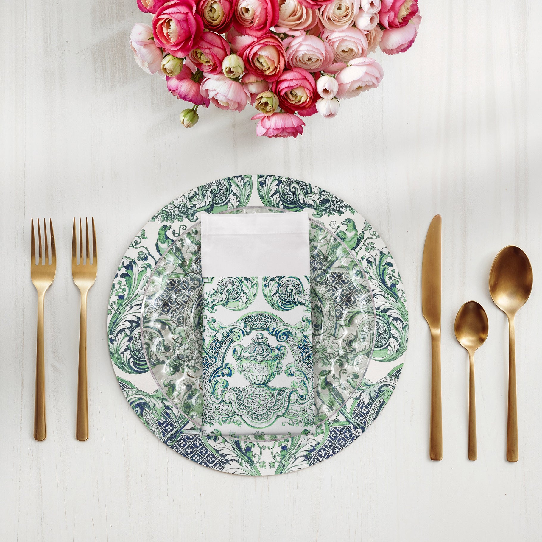 Royal Delft William And Mary Green Cotton Sateen Dinner Napkins ...