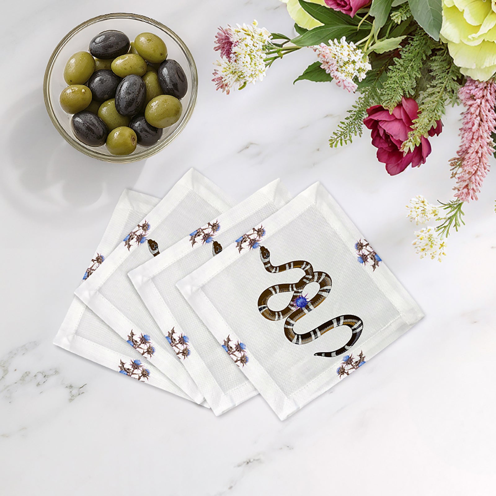 Thistle And Snake Cotton Sateen Cocktail Napkins – nicolettemayer.com